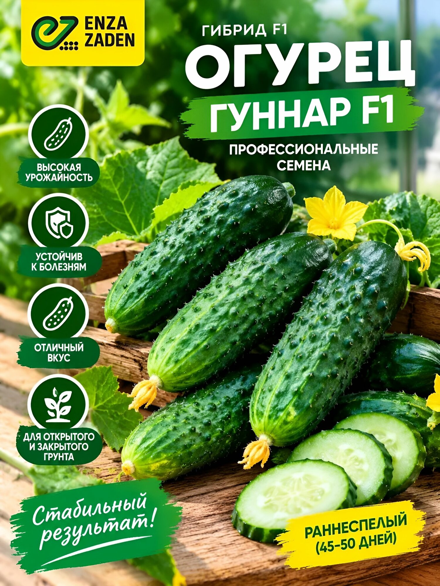 Семена огурца Гуннар F1, 10 шт пр-ль ENZA ZADEN, огурцы раннеспелые, партенокарпические, урожайные, для теплицы, огорода и дачи.