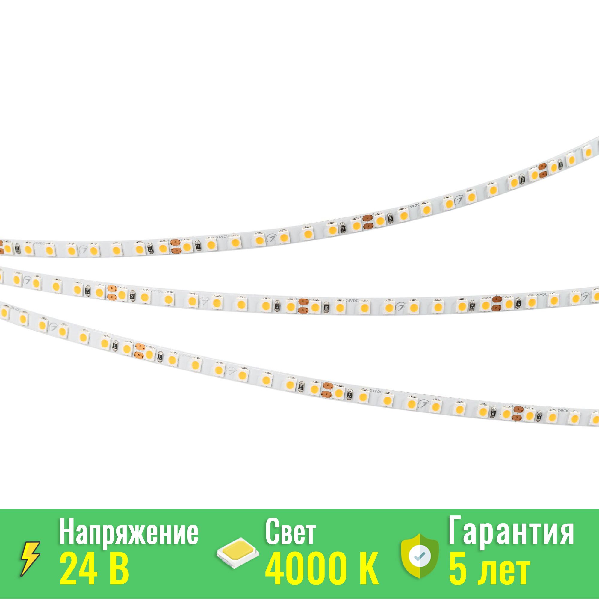 Светодиодная лента RT-A160-5mm 24V Day4000 (9.6 W/m, IP20, 2835, 5m) (Arlight, Открытый) 037800