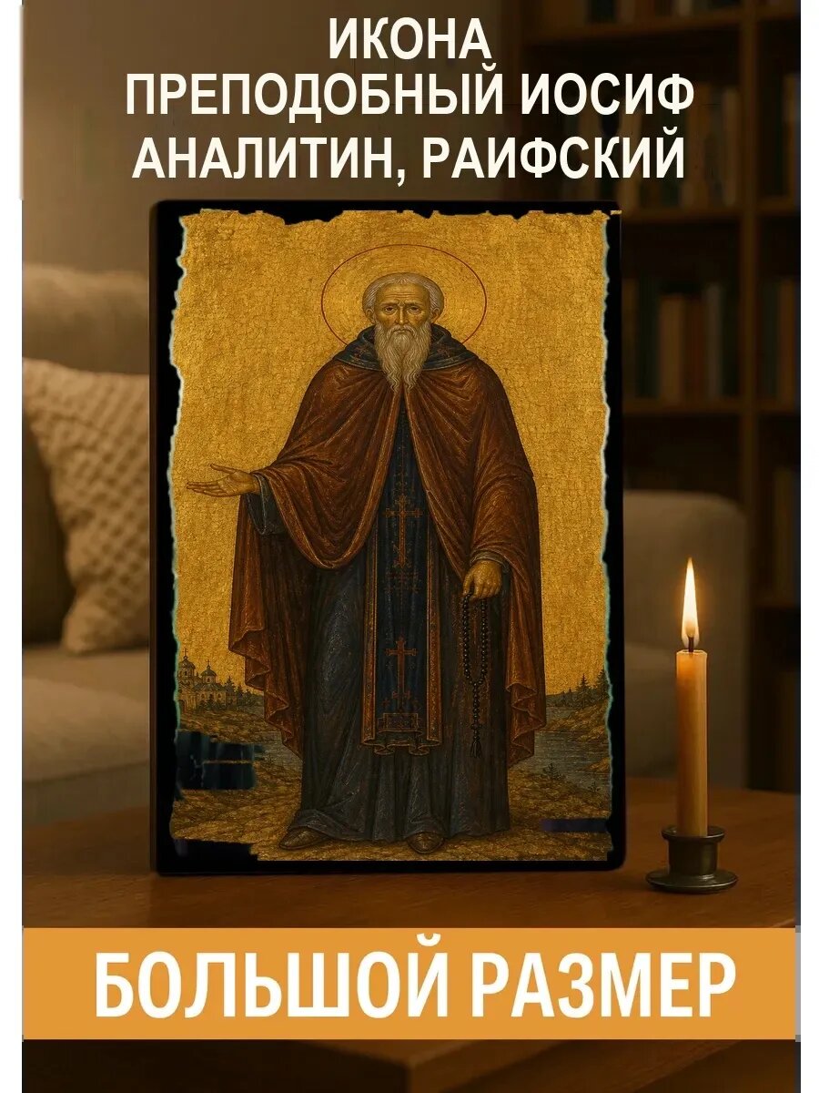 Икона Преподобный Иосиф Аналитин, Раифский, на дереве, 30×40 см