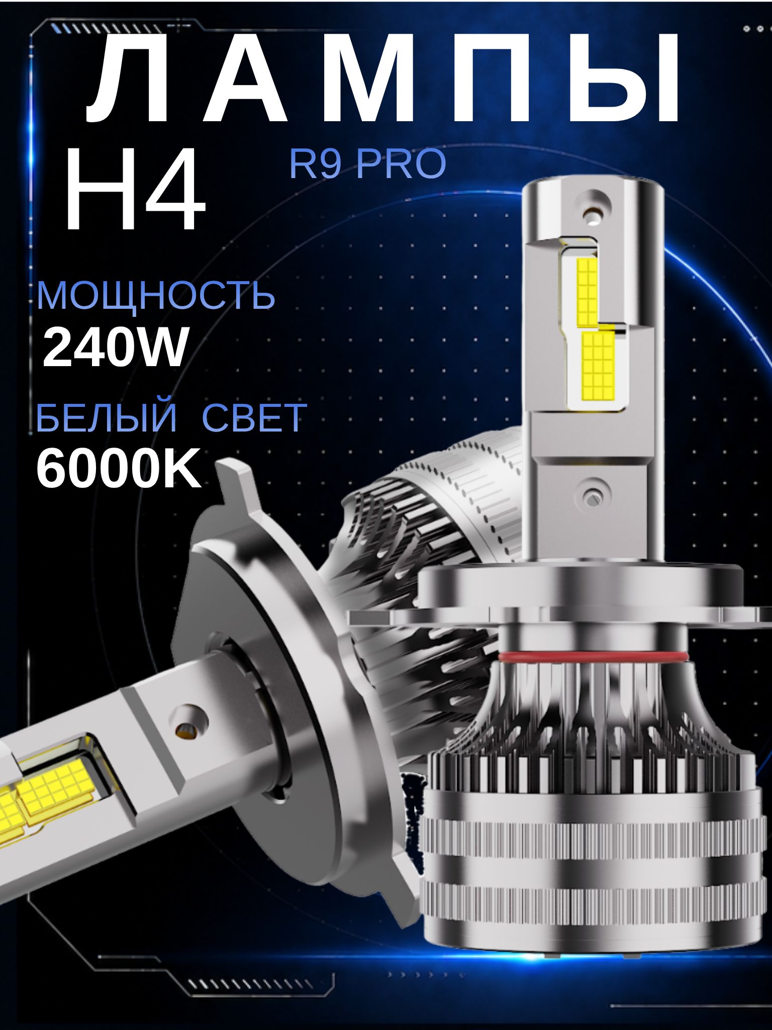 Лед лампы h4 R9 Pro, светодиодные лампы h4
