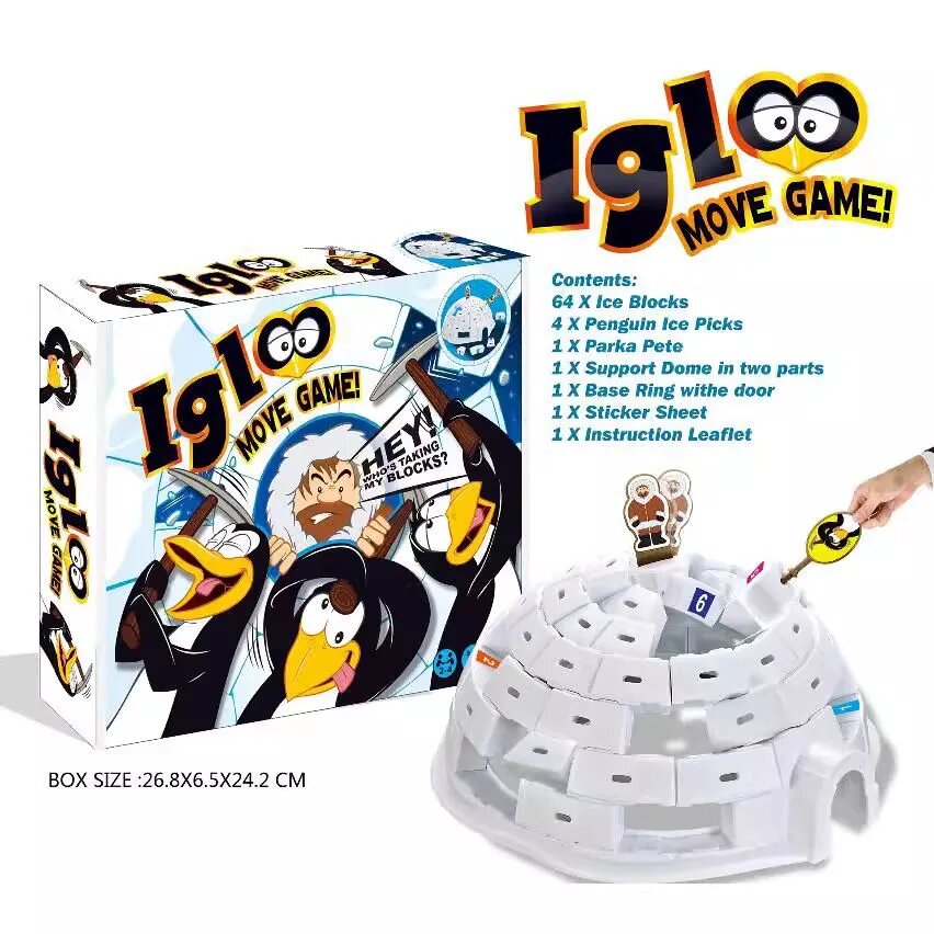 Головоломка "Igloo Move Game!", Настольная игра, 64 кубика льда, 4 фигурки пингвинов, 2-4 игрока, от 3 лет — фото 1