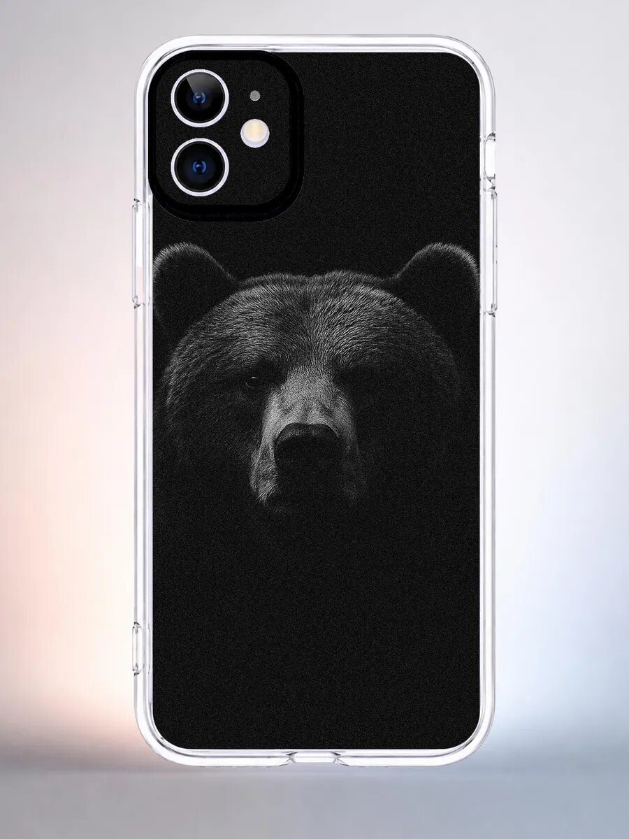 Чехол iPhone 11 медведь тёмный портрет силиконовый