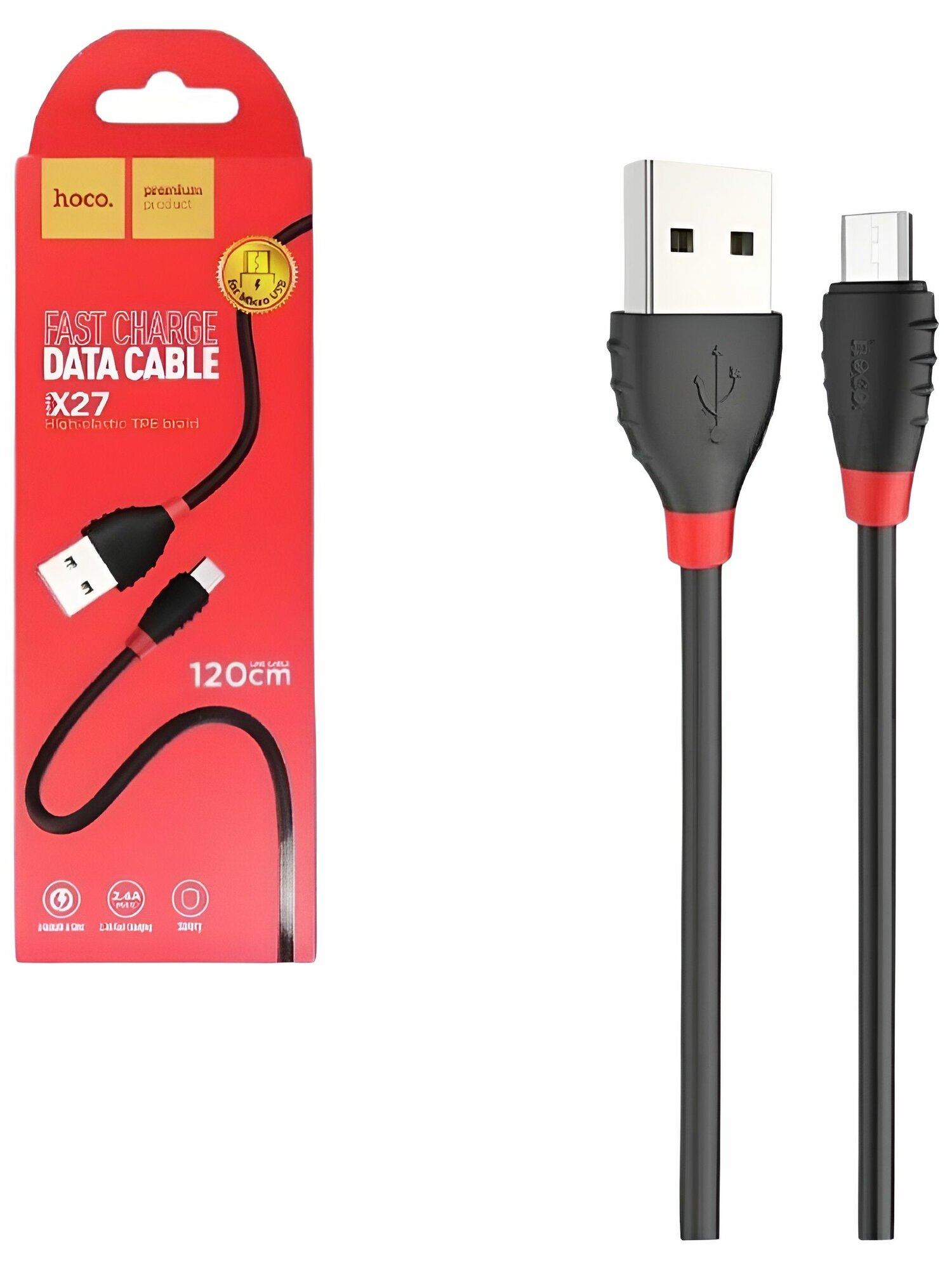 Кабель USB Micro USB X27 1м 2.4A черный Hoco