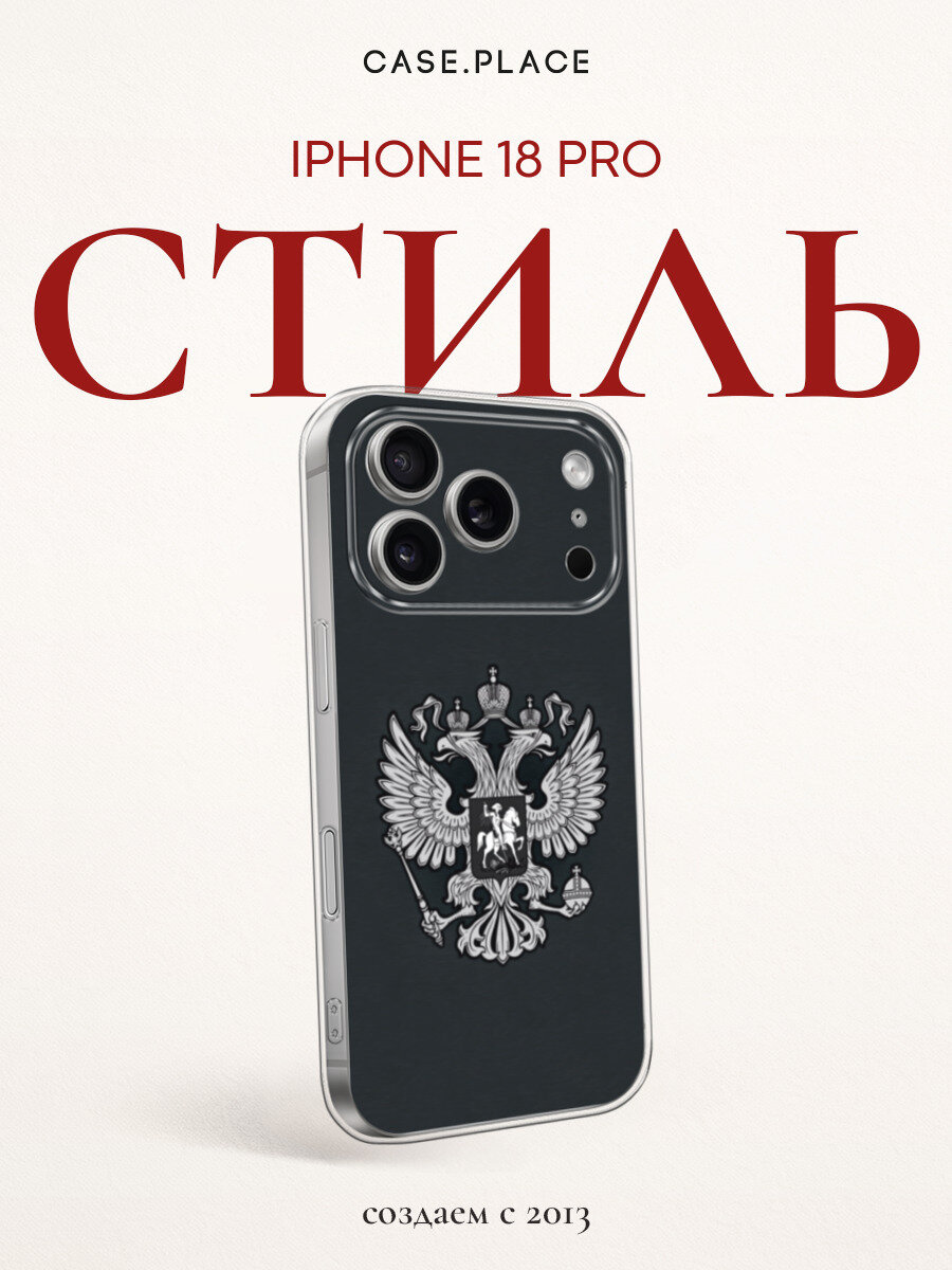 Чехол на iPhone 18 Pro / Айфон 18 Про с принтом Герб России серый