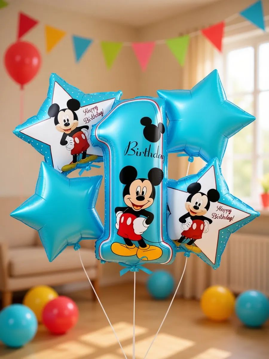 Набор фольгированных шаров Happy Birthday, Микки Маус 5 шт
