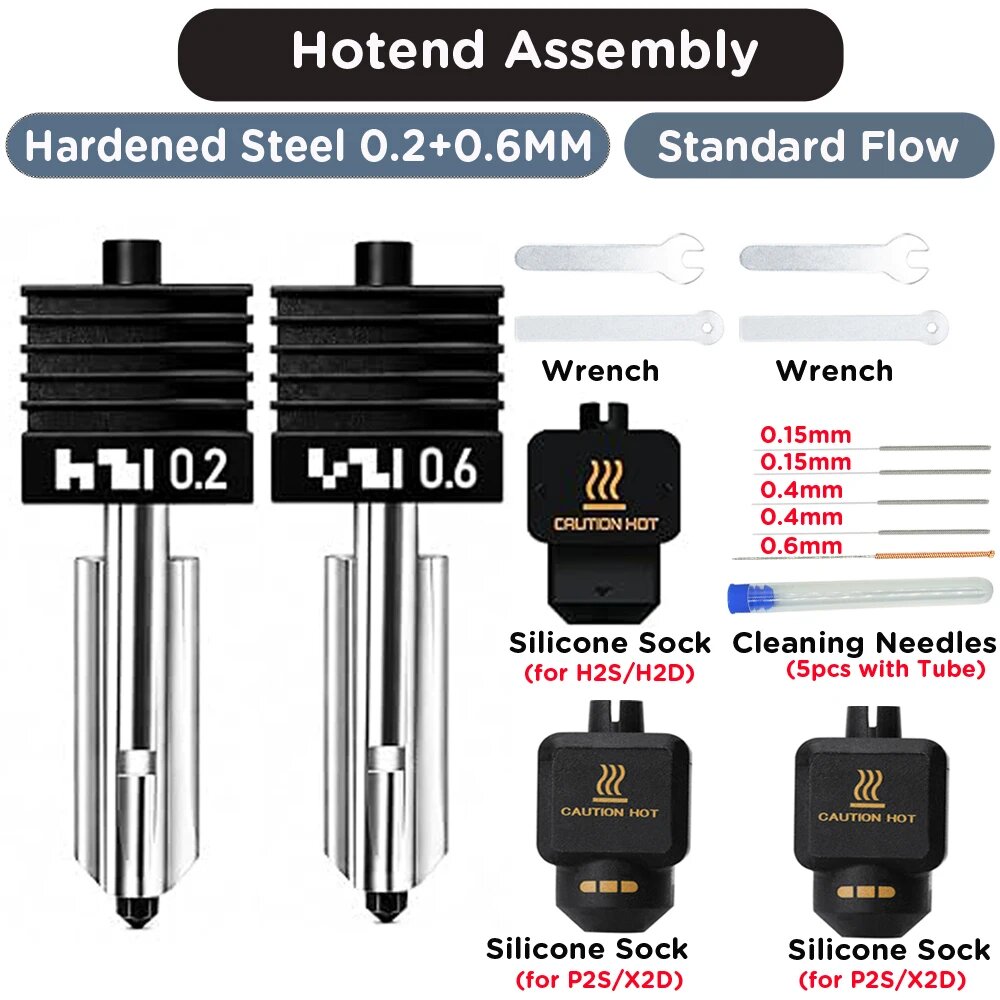Комплект хотэнд Bambu Lab P2S/X2D с съемными соплами 0.2/0.4/0.6/0.8 мм Stand 0.2 0.6mm Kit