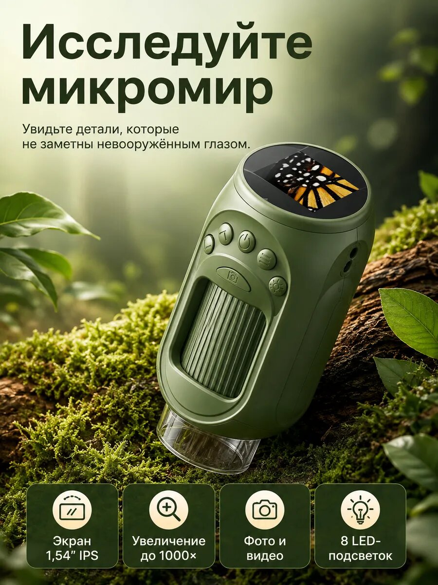Детский цифровой микроскоп 1000x с экраном и подсветкой