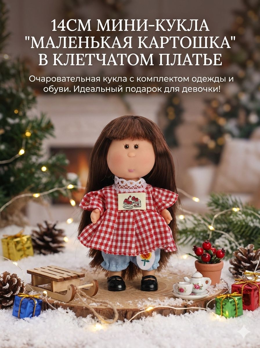 Крошечная кукла Картошка Миа на 14 см с возможностью смены одежды ( + одежда + обувь)