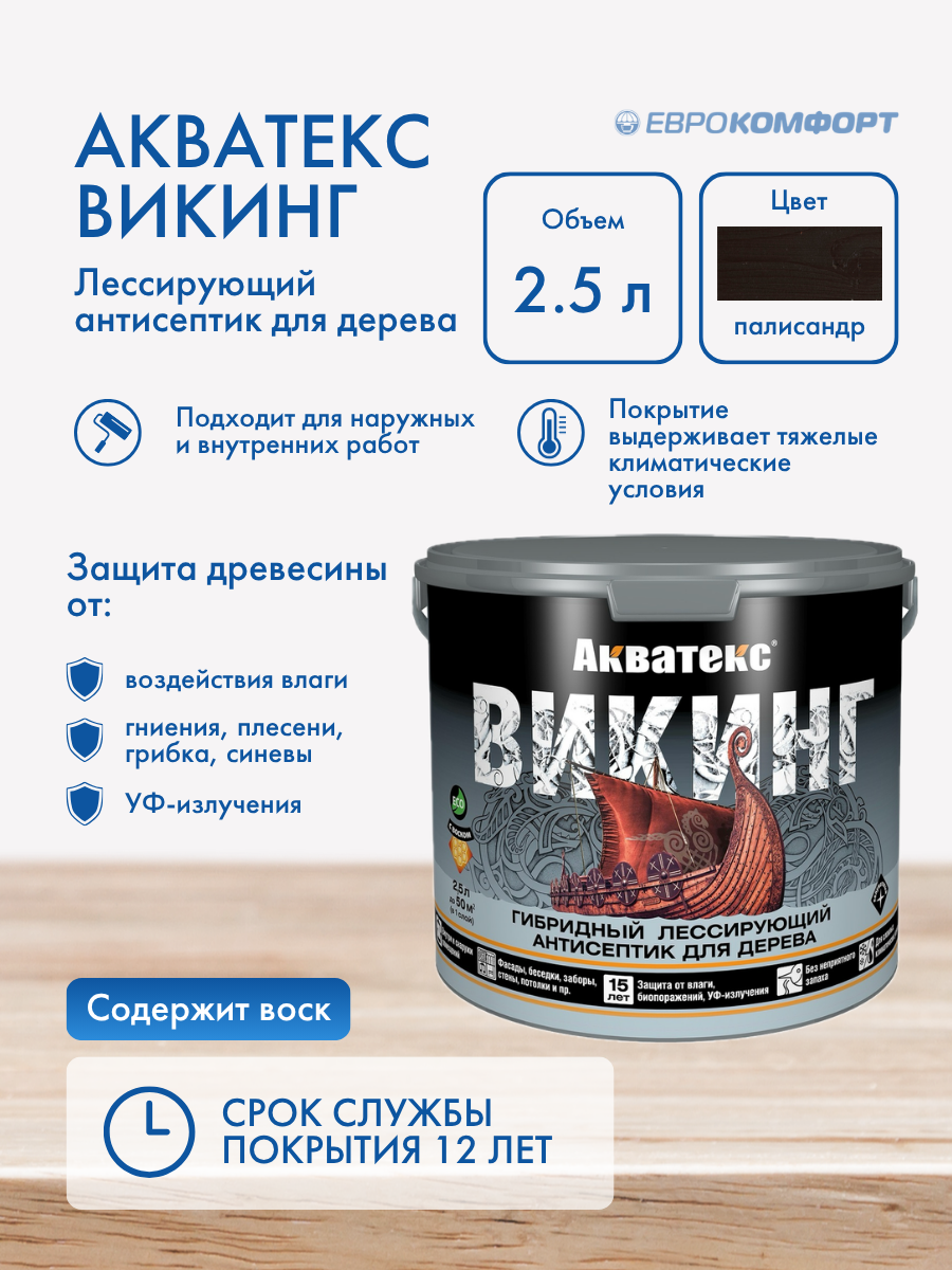 Антисептик лессирующий Акватекс Викинг палисандр 2.5л