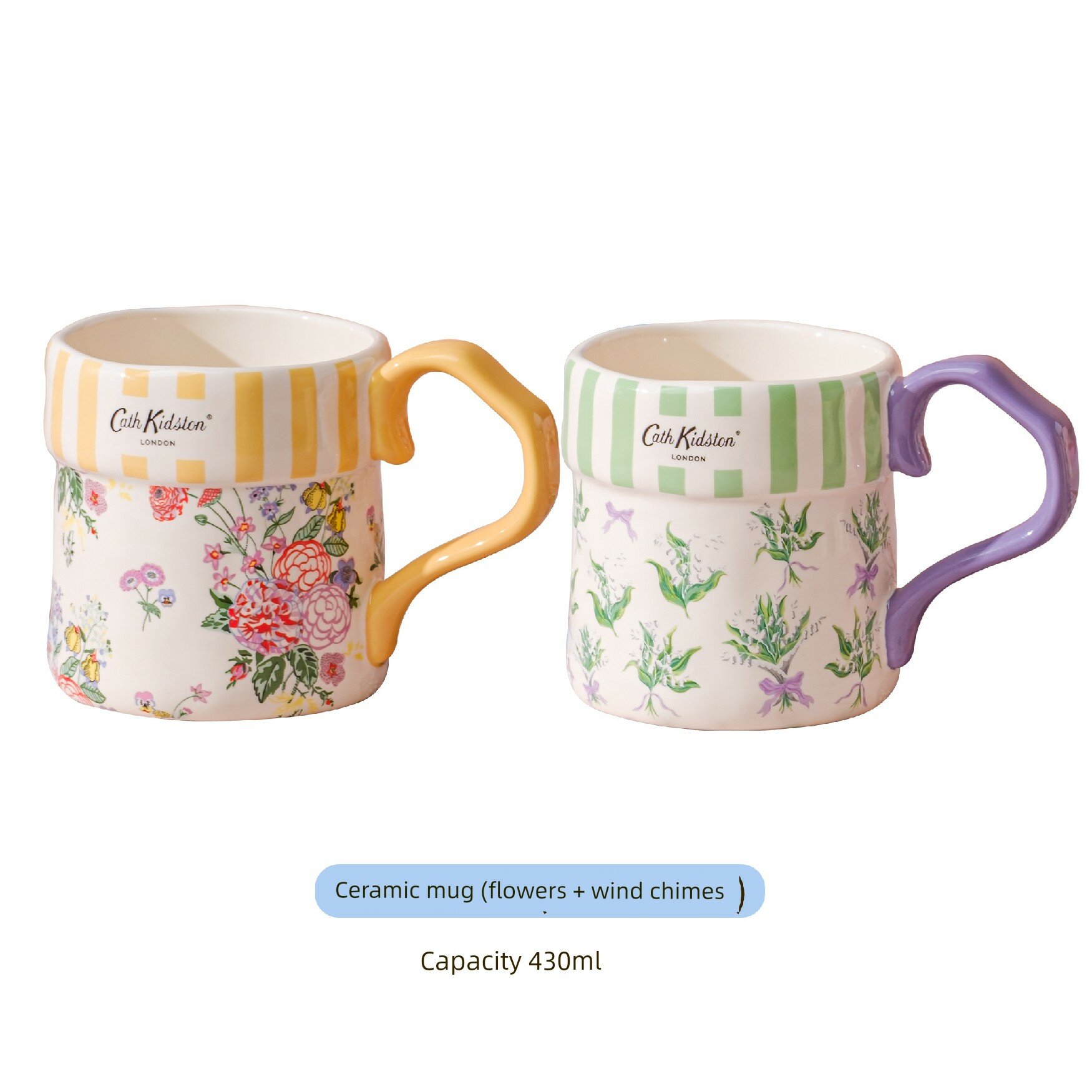 Набор кофейных чашек Cath Kidston с цветочным узором и сердечными ложками, 2 шт, 350 мл