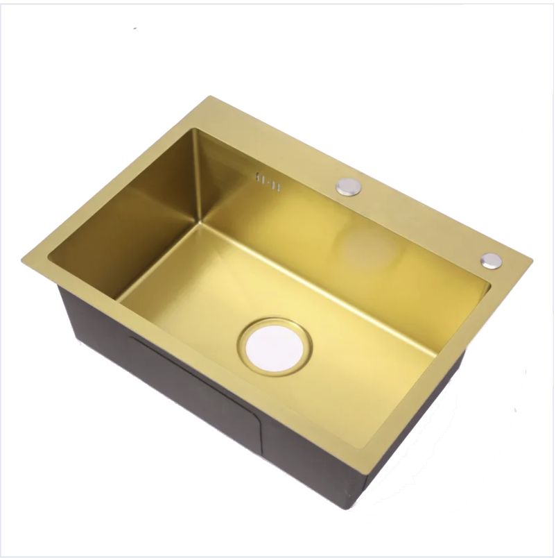 Кухонная мойка из нержавеющей стали 70x50 см Weissgauff WKS 7050-2 Gold Nano, врезная, PVD покрытие, с коландером, дозатором и сифоном с ведерком