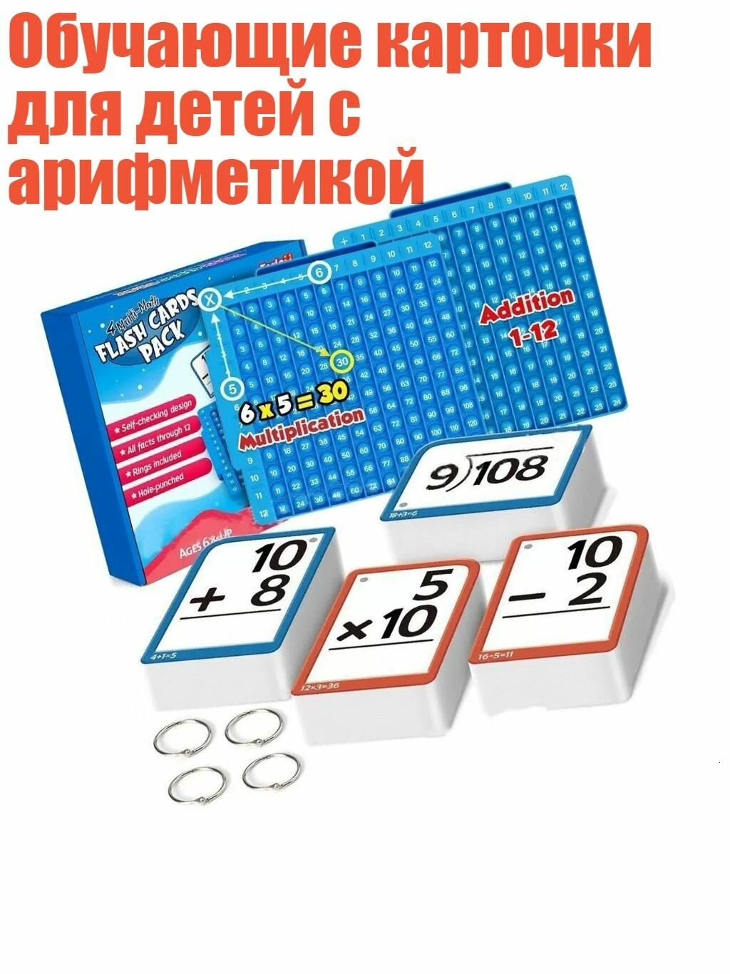 Обучающие карточки для детей с арифметикой, Синяя модель