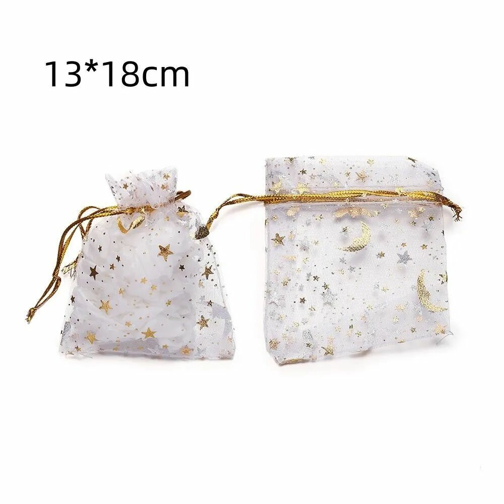 Мешочки подарочные из органзы 13 х 18 см белый 50 шт / для хранения украшений, мелочей, подарков