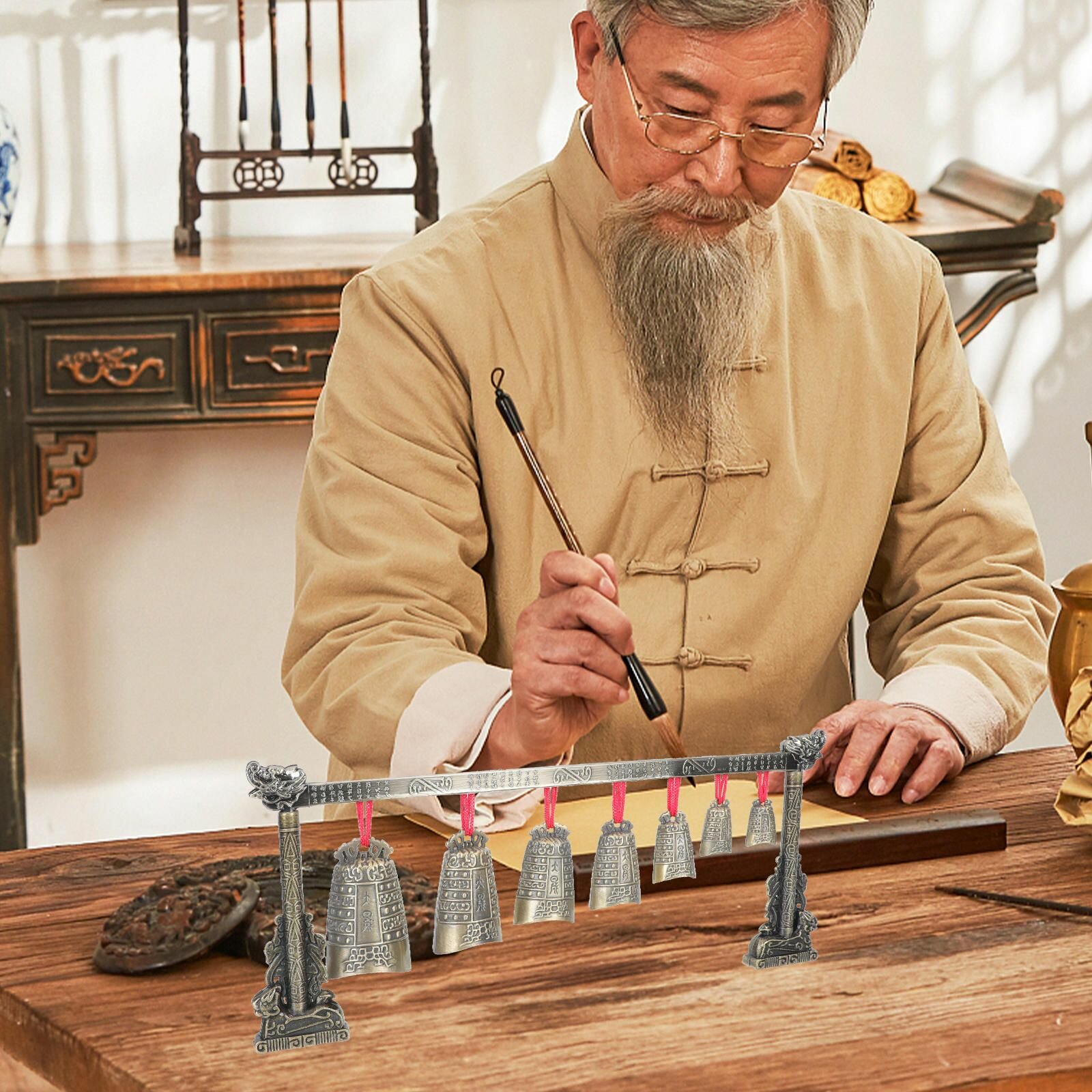 Коллекционный набор медных колокольчиков золотистого цвета для декоративного использования