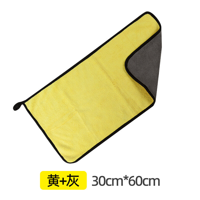Коралловая флисовая тряпка для мытья автомобиля Толстая впитывающая двухсторонняя Желто-серая 30x60см для автодетейлинга