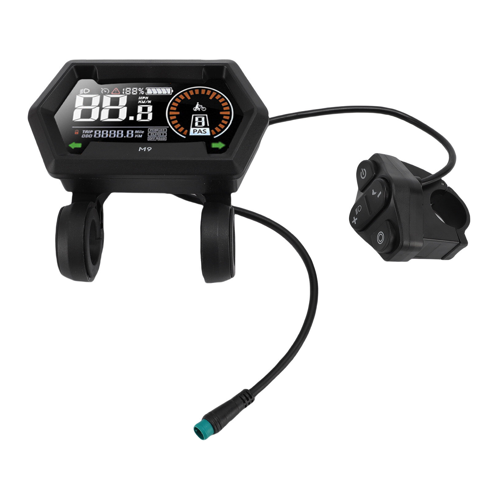 Электровелосипед с ЖК-дисплеем, чувствительным экраном, панелью управления и 5-жильным водонепроницаемым разъемом.