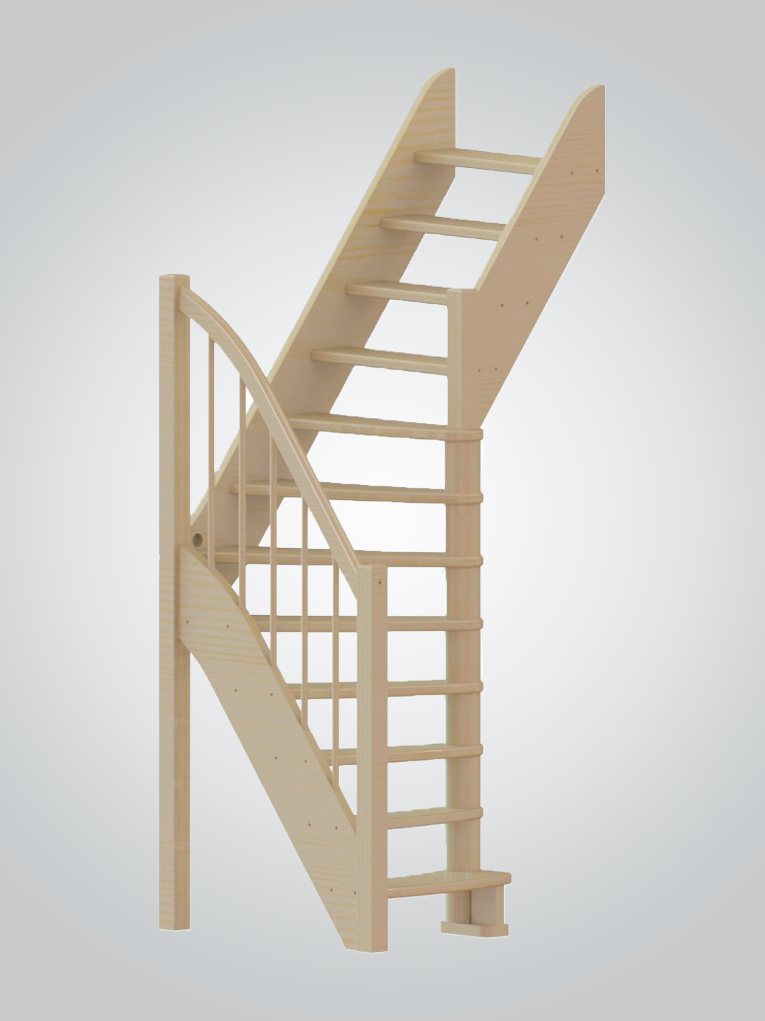 Лестница на второй этаж ЛС-91м+1 Правая под покраску