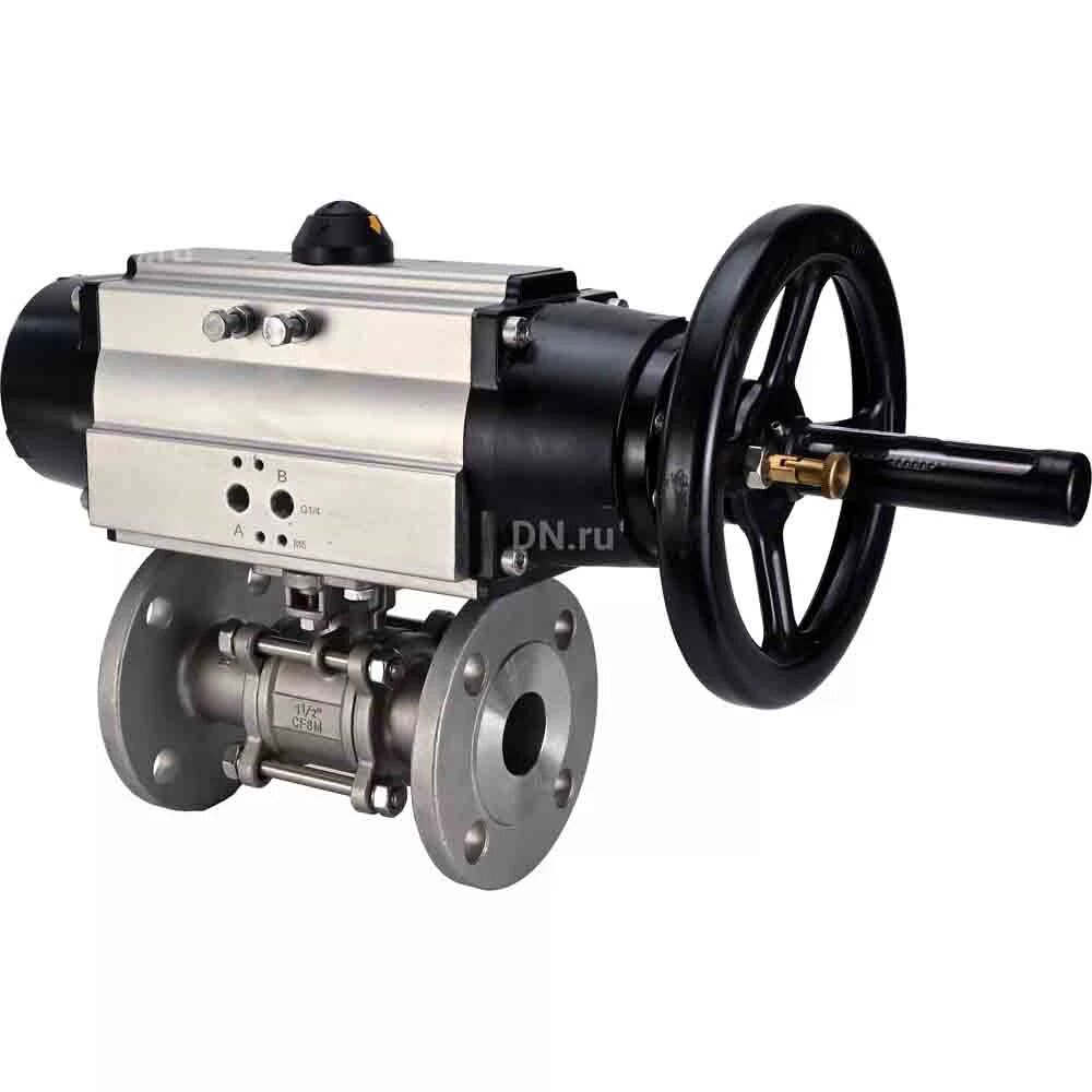 Кран шаровой DN.ru 316-316-FP-F-ISO-H Ду80 Ру40 фланцевый с ISO-фланцем, корпус - нержавеющая сталь 316, полнопроходной, уплотнение - PTFE, с пневмоприводом DA-105-1