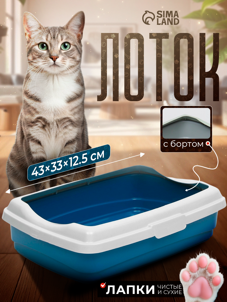 Лоток большой с бортиком Atlantis «Стандарт», 43×33×12.5 см, синий