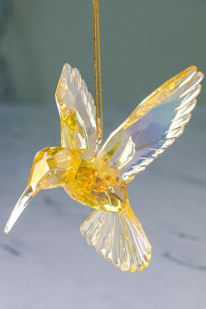Ёлочное украшение радужная колибри, акрил, радужно-янтарная, 10 см, Kurts Adler T2031YEL