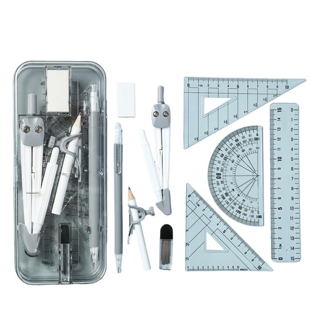 Чертежный набор 9 предметов с циркулем и линейкой, Черный