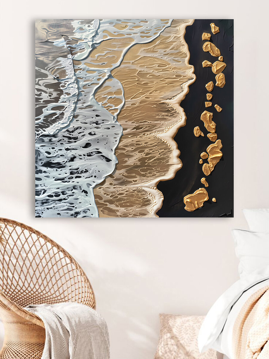 Картина интерьерная - "Абстрактный минимализм с эффектом 3D, бетон, штукатурка (картина плоская печать на холсте)" , 50х50 см.