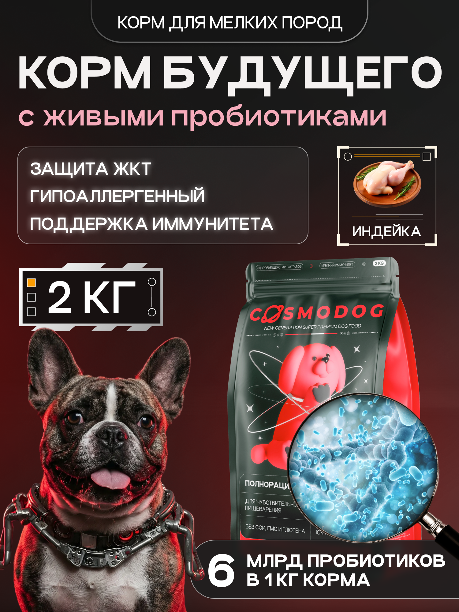 Корм для собак сухой Cosmodog от Cosmopet для мелких пород с индейкой и пробиотиком 2 кг гипоаллергенный холистик супер премиум-класса