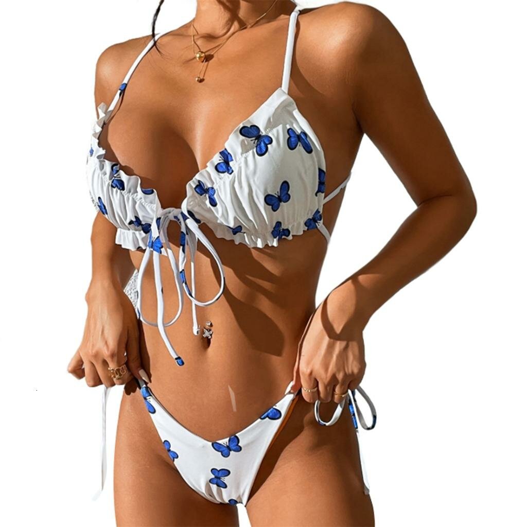 Женский бикини треугольной формы с высокой посадкой, Белый - M