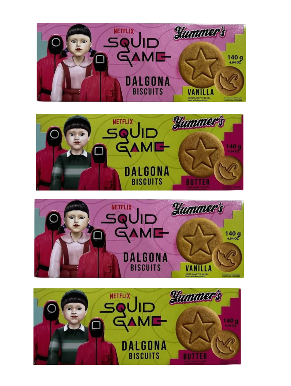 Набор печений Yummer's Squid Game Dalgona Vanilla и Butter, (4 уп по 140 гр)