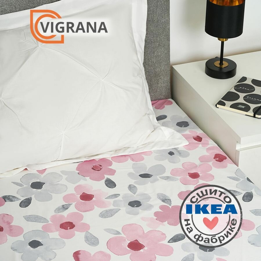 Простыня VIGRANA "лапнир", 180x200 см, на резинке, цветочный поплин