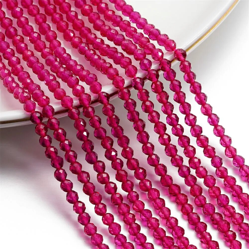 Фианит граненый 3 мм, бусины натуральные для рукоделия и украшений, 120шт, цвет тёмно-розовый