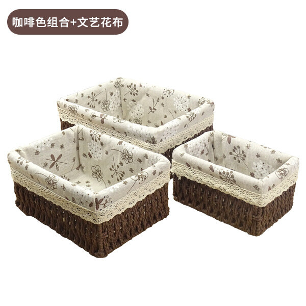 Бумажная веревочная корзина из ротанга Бытовая тканая корзина для хранения Настольная мелочи Отделочная коробка для