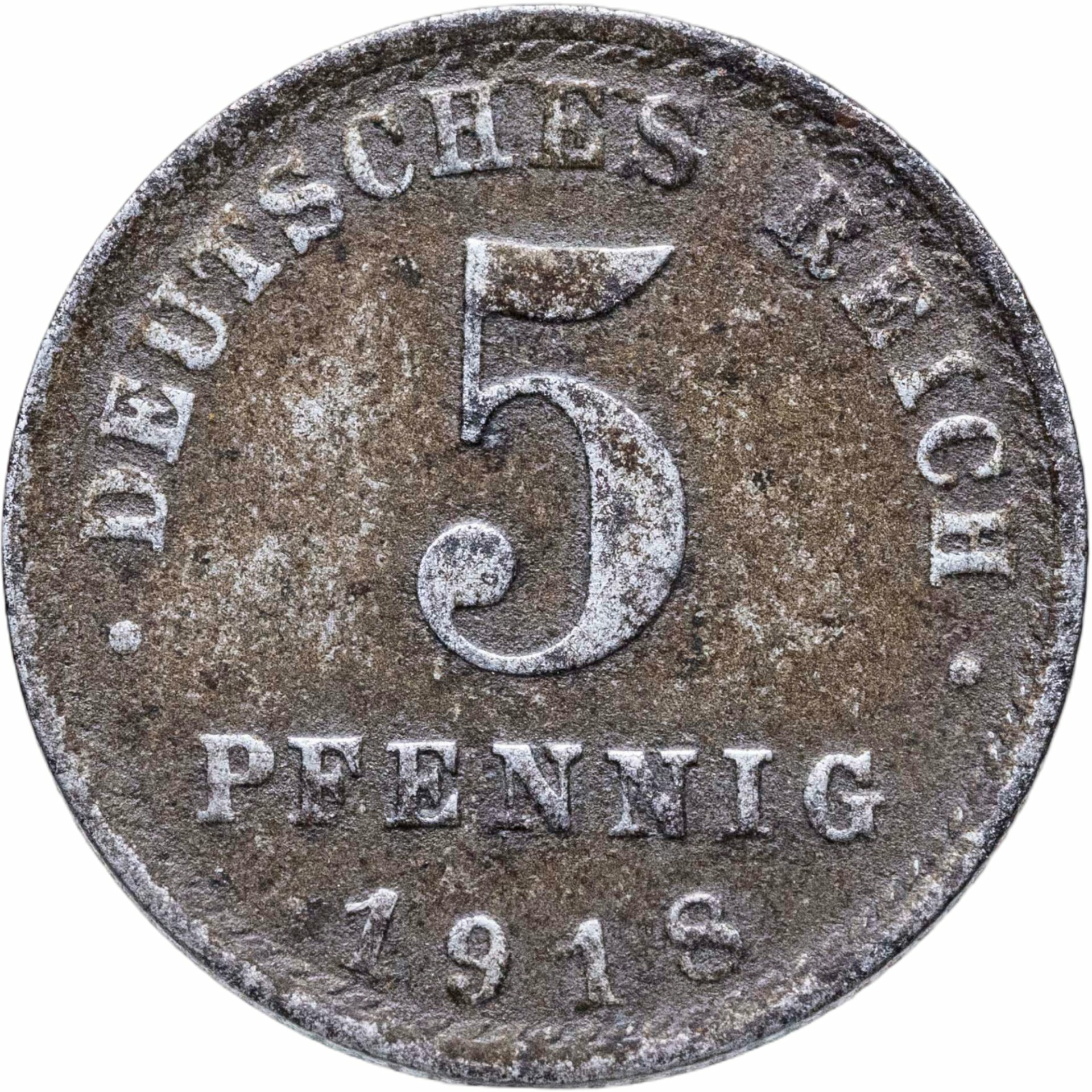 Германия 5 пфеннигов pfennig 1918 A знак монетного двора: "A" - Берлин, Цинк, в сохранности F