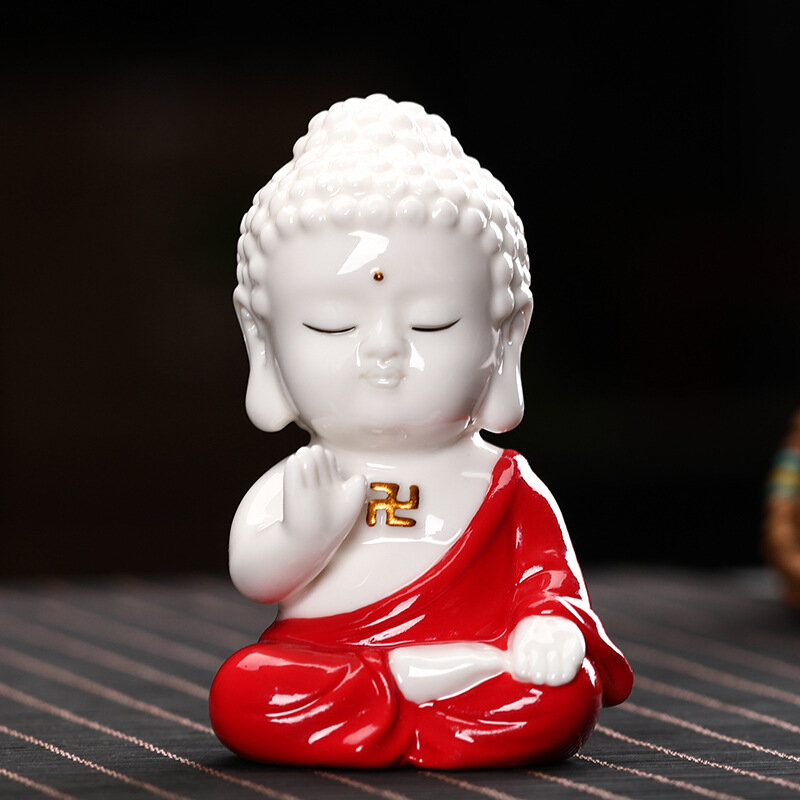 Белый фарфор Дзен Маленькая статуя Будды Украшения Бутик Керамика Фиолетовый Песочный чай Домашнее животное Творческий