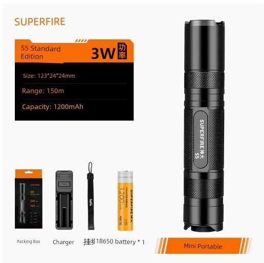 Shenhuo S5 3W Перезаряжаемый фонарик с 1x 1200 мАч батареей и зарядным устройством - Легкий портативный наружный