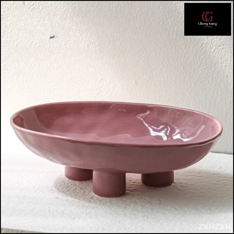 Эксклюзивный керамический поднос для фруктов в розовом оттенке Taro Purple, круглая форма, универсальное использование