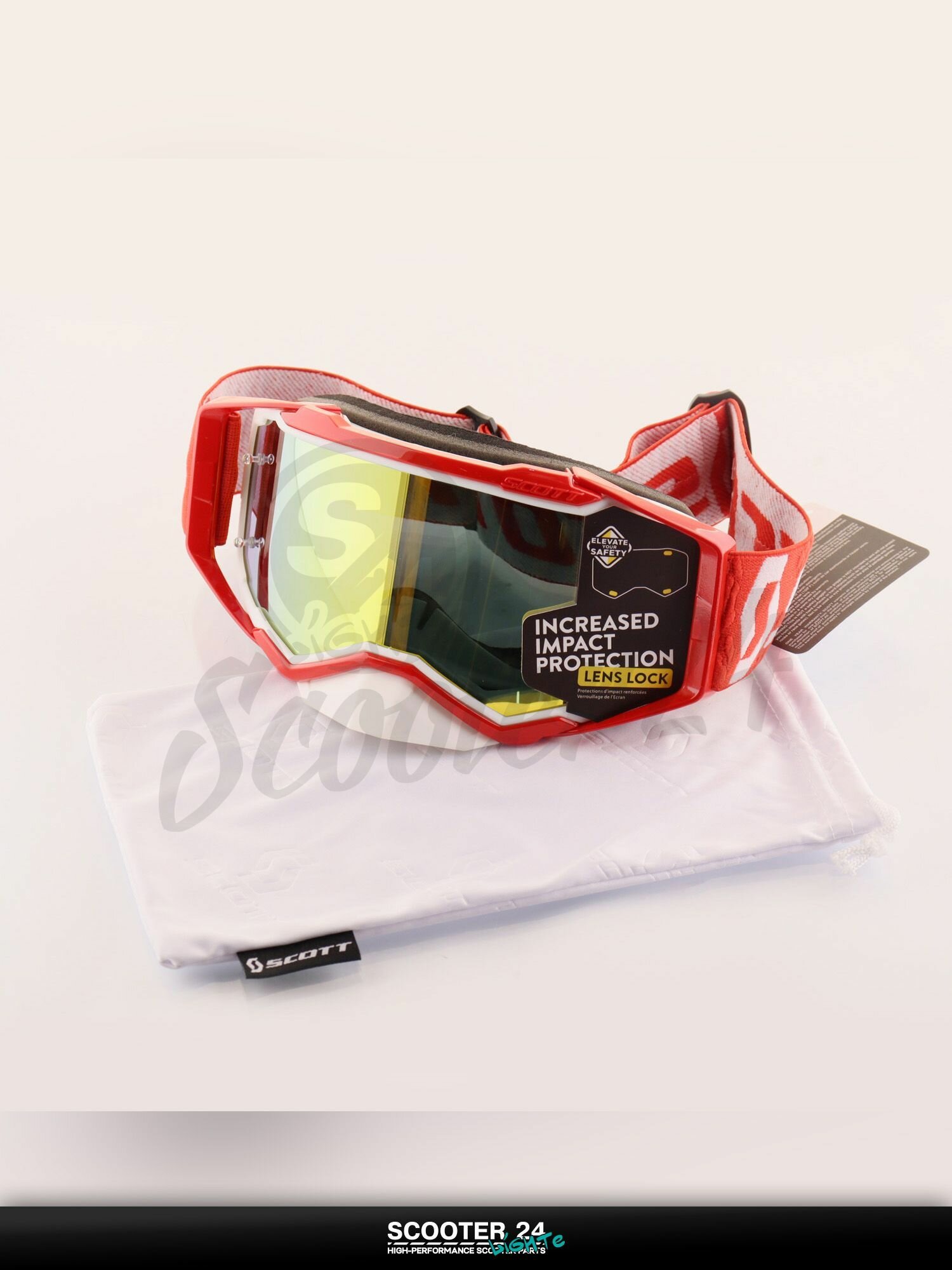 Очки кроссовые "SCOTT" (красный-белый, стекло желтое, +чехол) маска для мотокросса / эндуро на мотоцикл / питбайк квадроцикл и снегоход под шлем универсальные