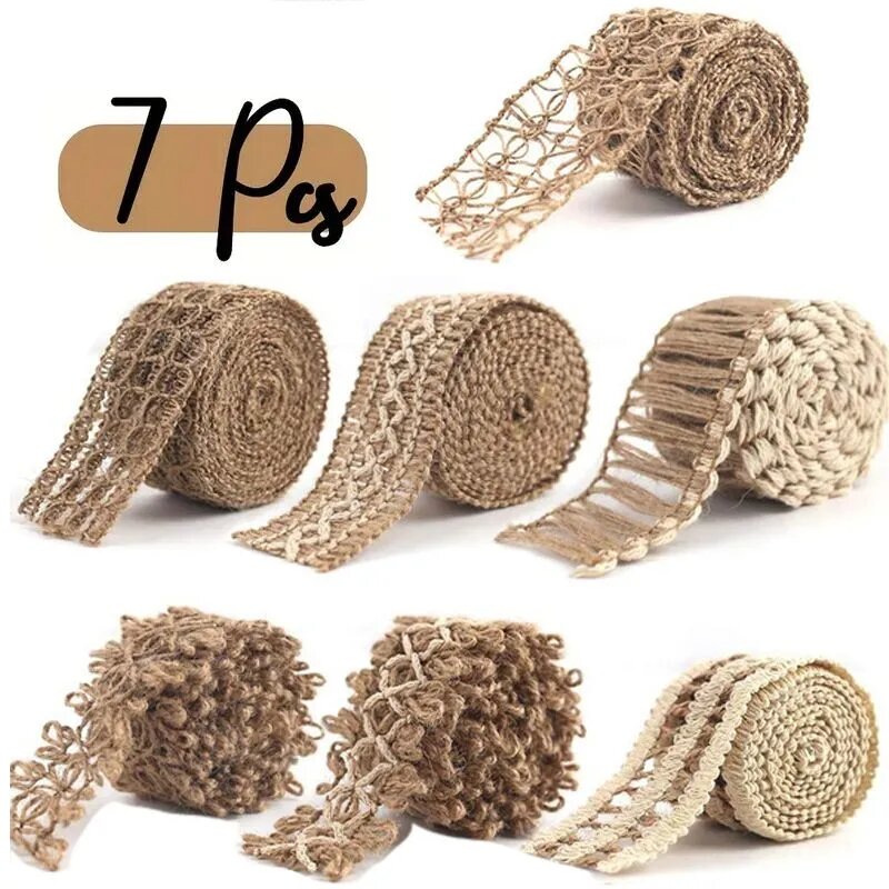 Ленты из мешковины, льняная ткань для рукоделия, для самостоятельного шитья, упаковки подарков, декора для деревенской вечеринки, свадьбы, 7 шт./лот