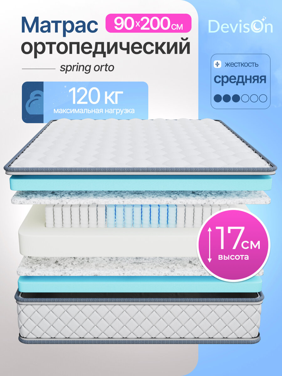 Матрас 90х200 ортопедический пружинный Devison Spring Orto высота 17 см