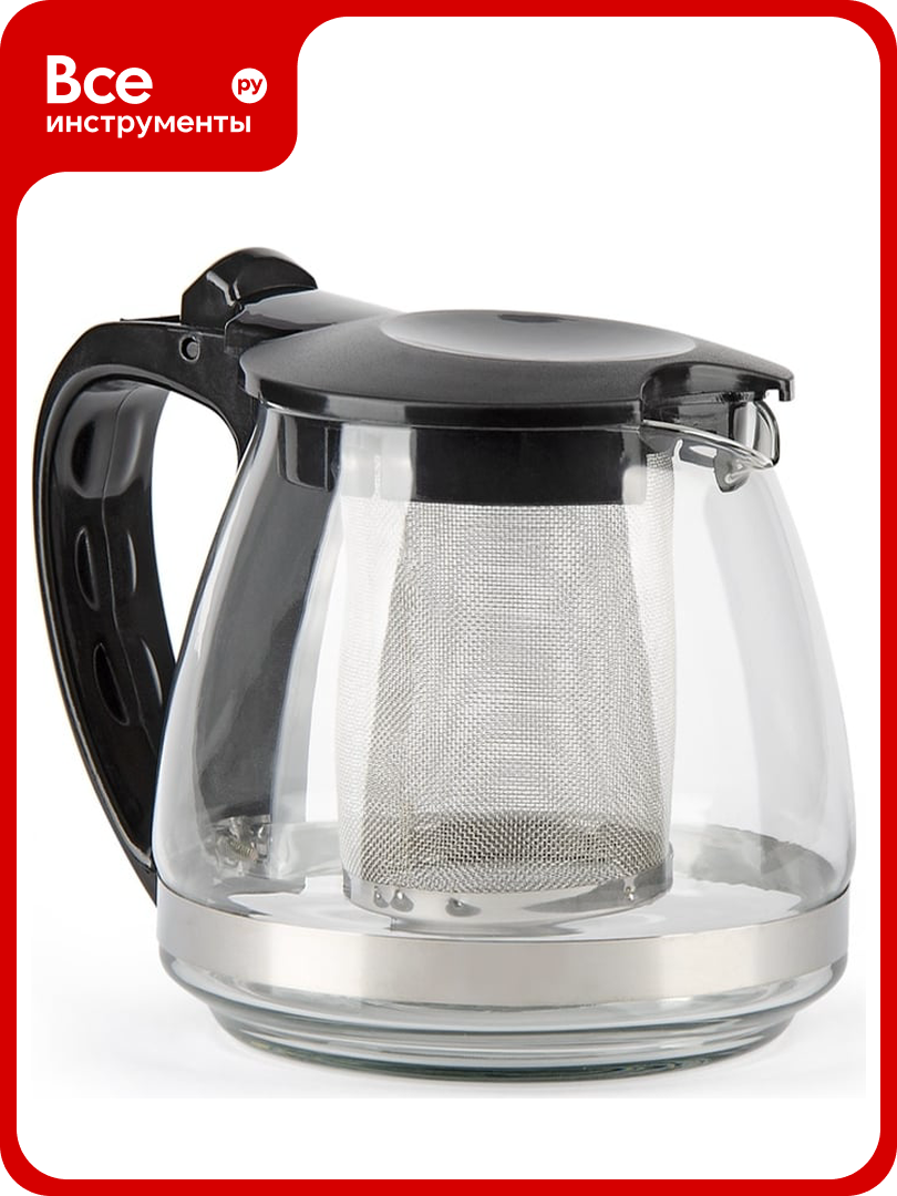 Стеклянный заварочный чайник BAROUGE BF-502/48 с металлическим ситом, черный, 700 мл BF-502 700 мл/черный/чайник
