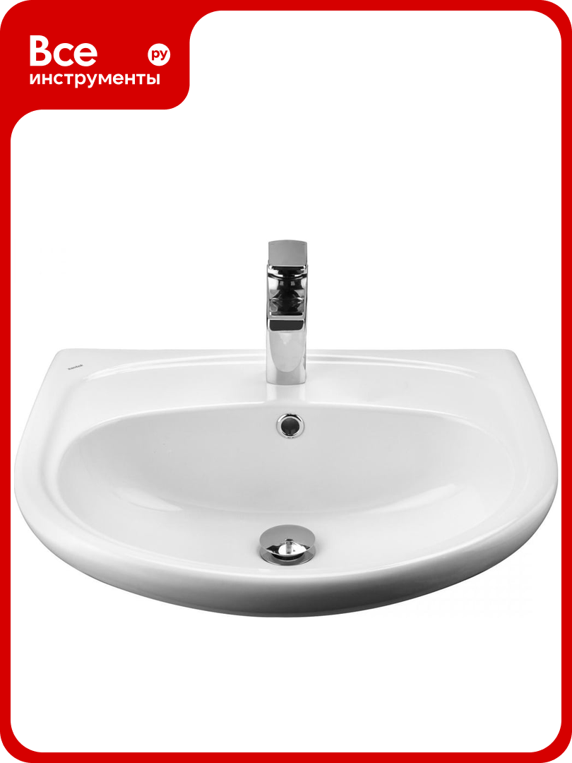 Умывальник Santek "Анимо-60", полукруглая форма, подвесной монтаж, белый санфаянс, 1 отверстие для смесителя