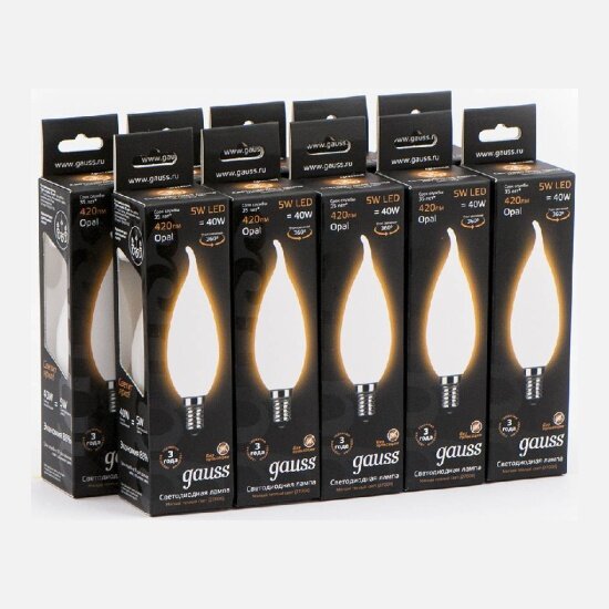 Светодиодная лампа Gauss LED Filament Candle Tailed OPAL E14 5W 2700К (упаковка 10 шт)