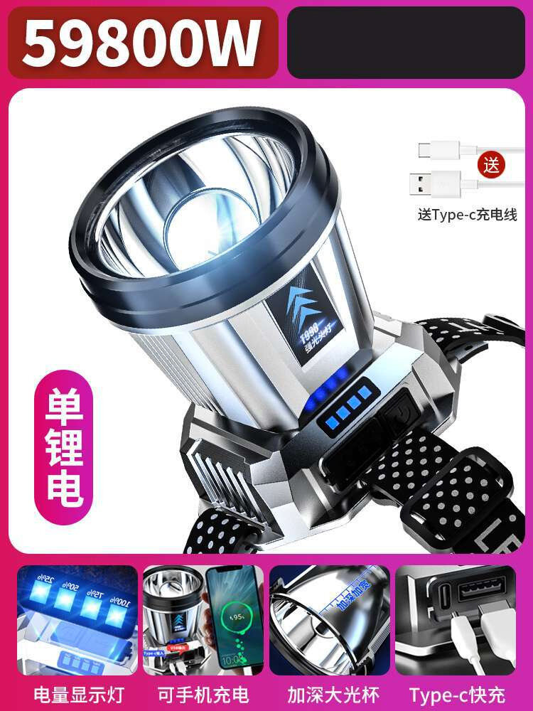 Горячая распродажаНалобный фонарь с сильным светом, перезаряжаемый, ультра-яркий, с длительным временем работы батареи, для ночной рыбалки, горных работ, маленький фонарик