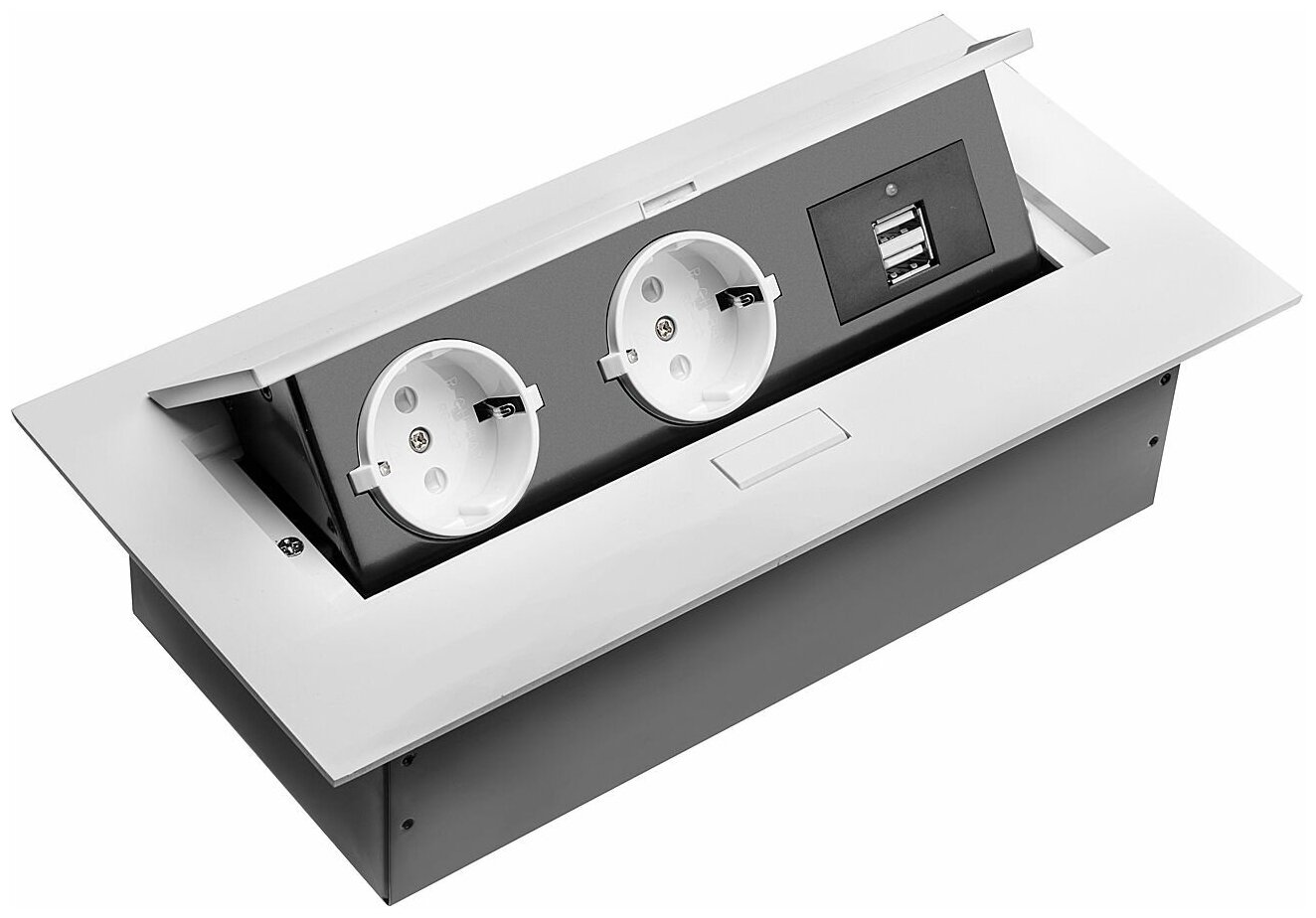 Блок розеток прямоугольный врезной 2 розетки AE-PBU02GS-10 (Schuko) 2xUSB, белый без провода