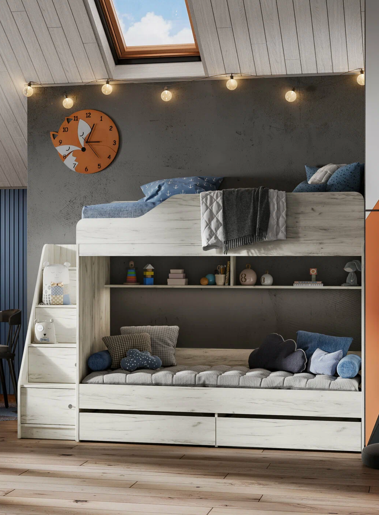 Двухъярусная кровать Гранд со спальным местом 80×180 см, для детей, дуб крафт белый