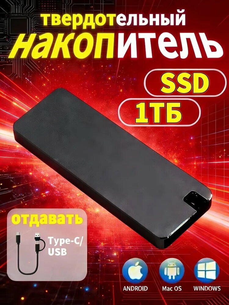 1 ТБ Внешний жесткий диск (BHEшний SSD), Металл, черный матовый, белый