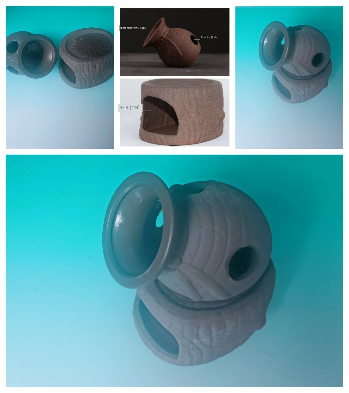 Терракотовое укрытие с рисунком дерева и обратным отверстием для креветок в аквариуме