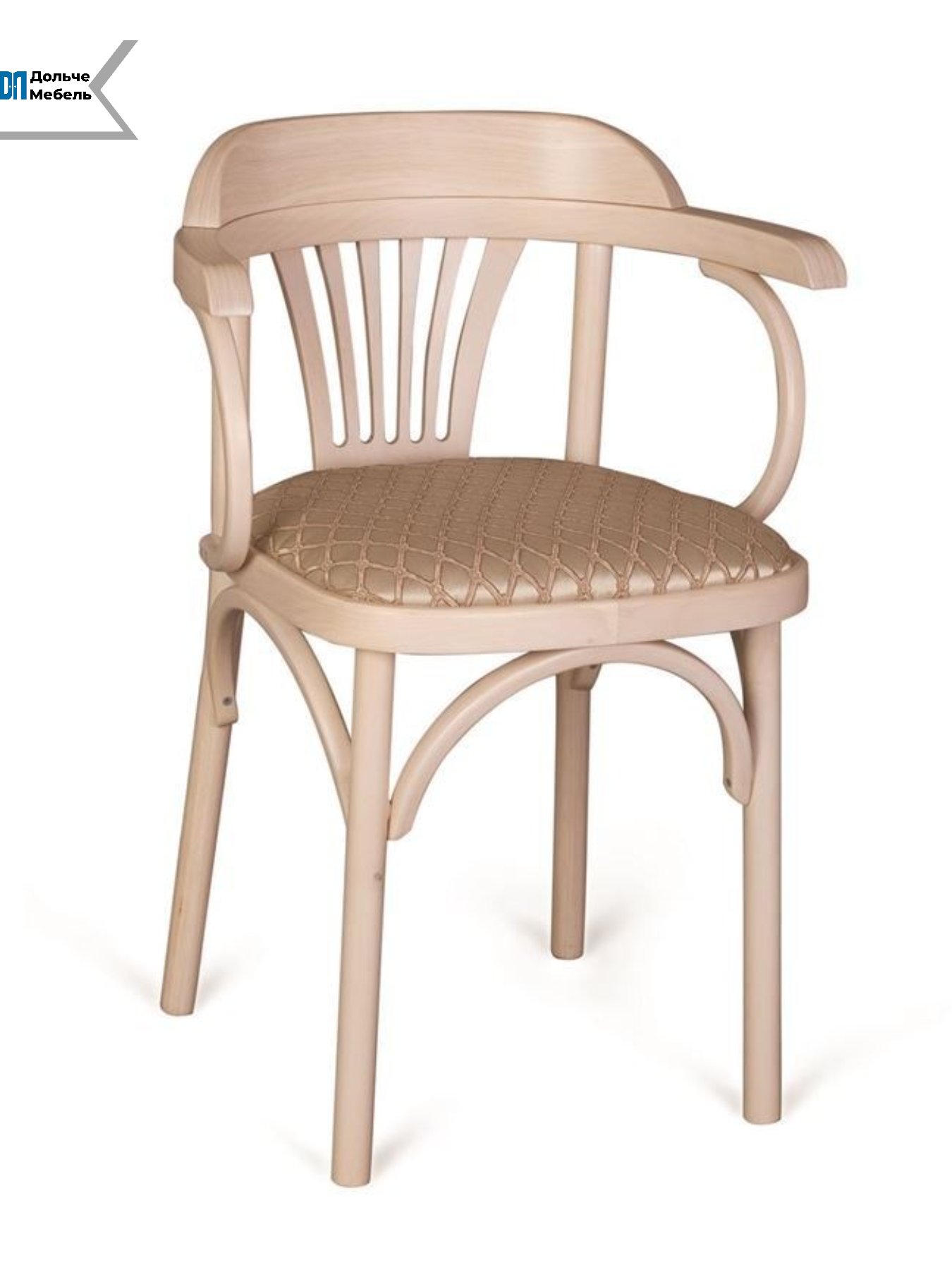 Стул кухонный Венский деревянный с подлокотниками, мягкий, беленый дуб, ткань 1 beige