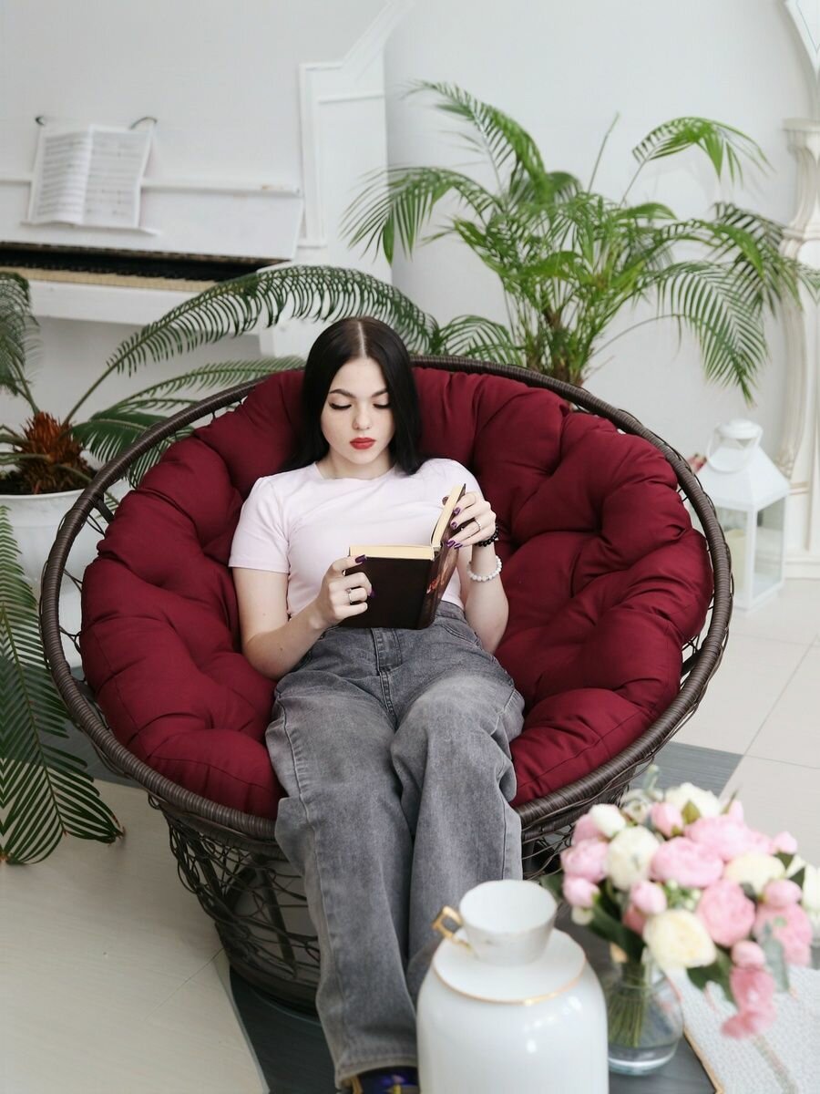 Садовое кресло сими; цвет кресла: Шоколадный ротанг, цвет подушки Бордовый В*Ш*Г(80*110*100)