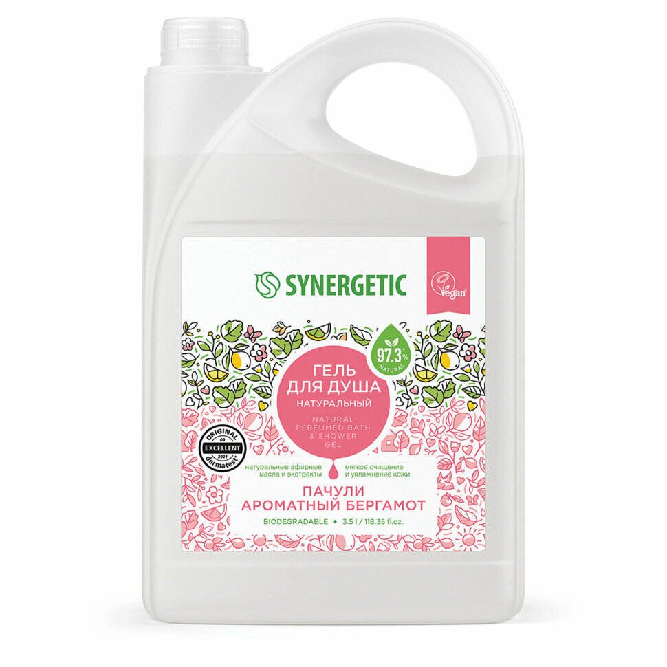 Гель для душа 3,5 л, SYNERGETIC "Пачули и ароматный бергамот", натуральный, биоразлагаемый, 400350, 701881